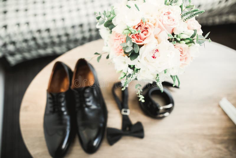 Set of Mans Fashion Shoes and Accessories Stock Image - Image of brown ...