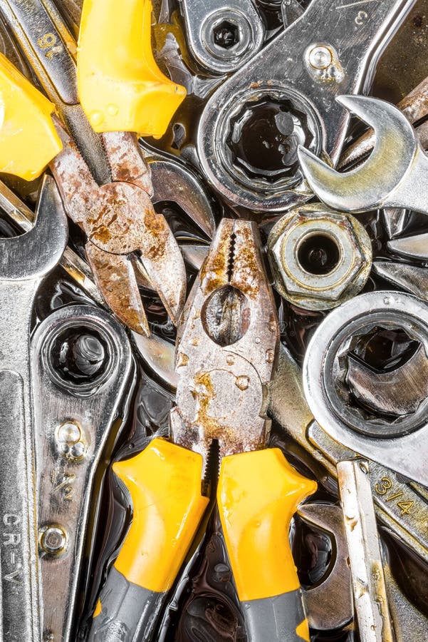 Set of Manual Tools Including Wrenches and Pliers Stock Image - Image ...