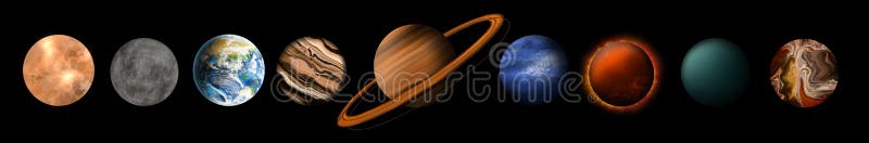 Set with Many Different Planets on Dark Background, Banner Design Stock ...