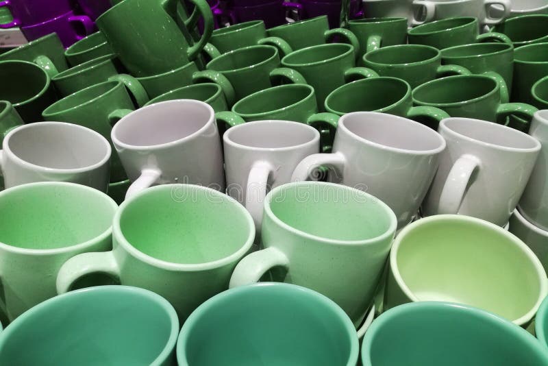 Set of Many Empty Cups Different Colors Abstract Background Stock Photo ...