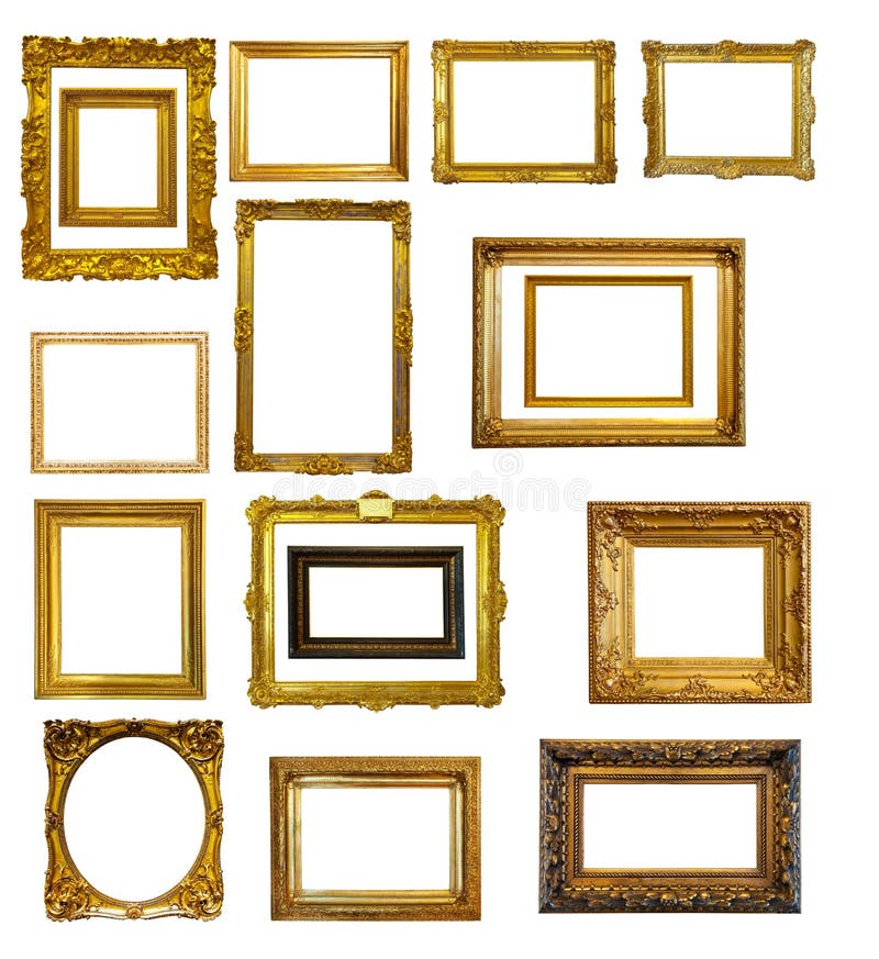 Many Picture Frames. Isolated Over White Stock Photo - Image of gilt ...