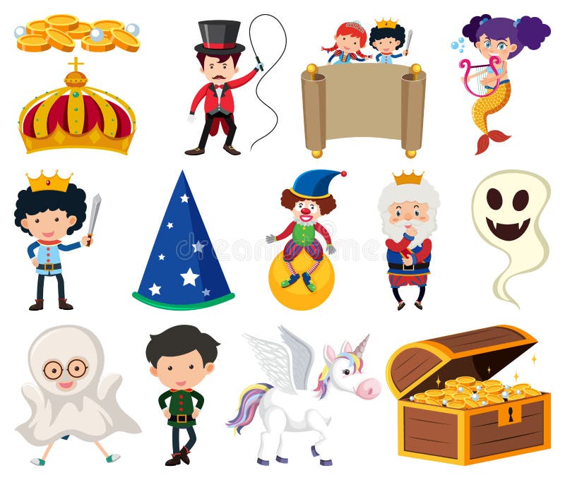 Set of Many People and Creatures Stock Illustration - Illustration of ...