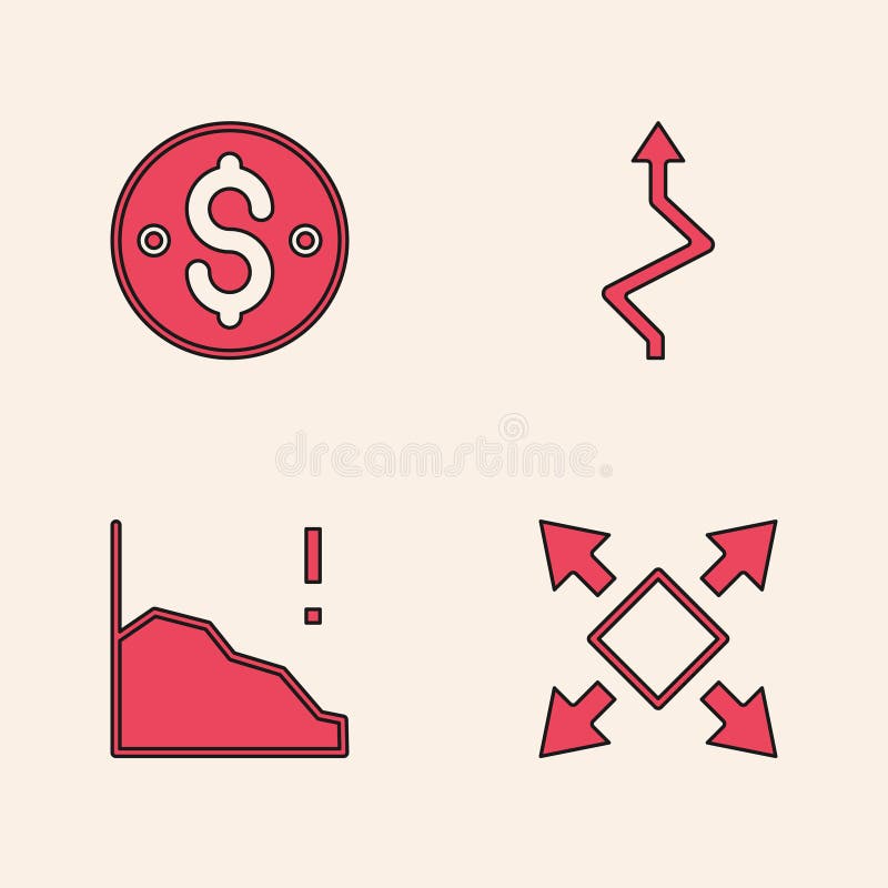 Set Many Ways Directional Arrow, Dollar Symbol, Arrow and Financial Growth Decrease Icon. Vector ...