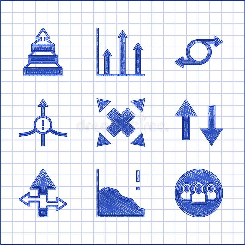 Set Many Ways Directional Arrow, Financial Growth Decrease, Project Team Base, Arrow, and ...