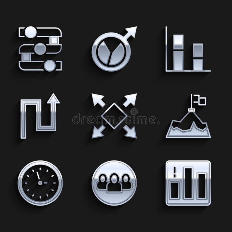 Set Many Ways Directional Arrow, Project Team Base, Pie Chart Infographic, Mountains with Flag ...