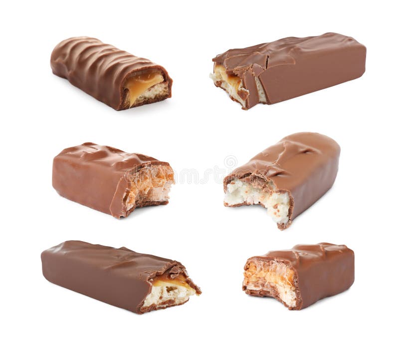 Set with Many Yummy Chocolate Bars Isolated on White Stock Image ...