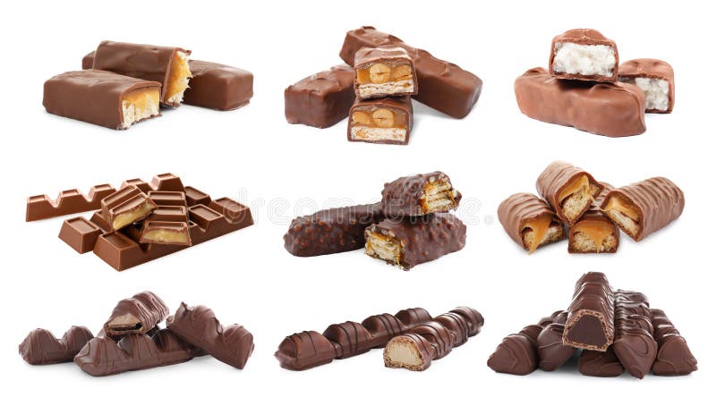 Set with Many Yummy Chocolate Bars Isolated on White Stock Image ...