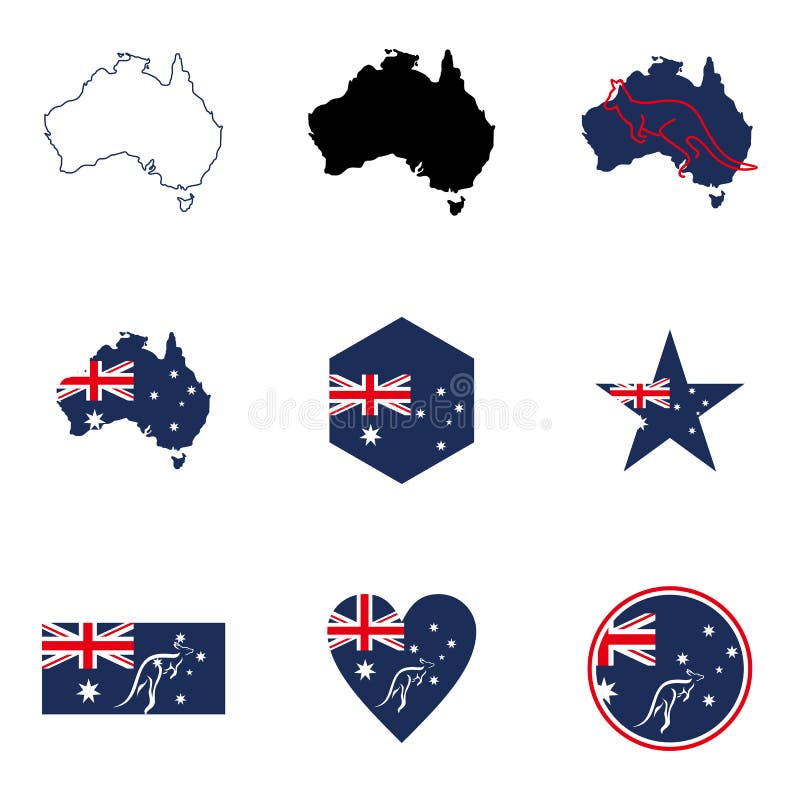 Set Map of Australia Flag Country Map Stock Vector - Illustration of ...