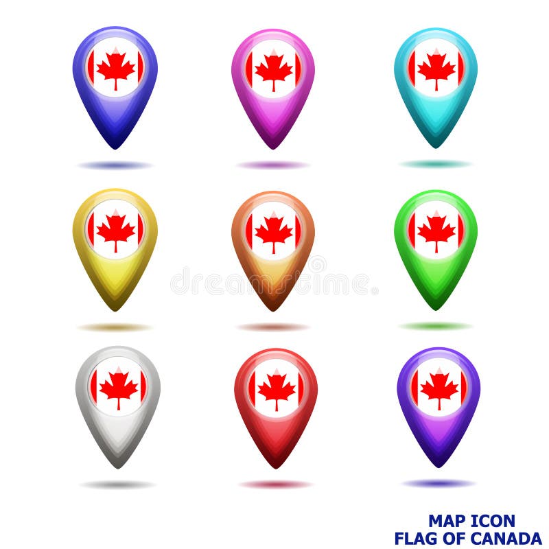 Set of Map Icon with Flag of Canada. Illustration. Stock Illustration ...