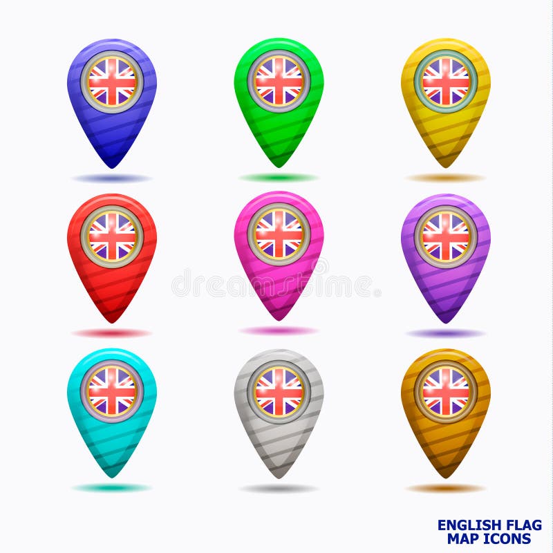Set of Map Icon with Flag of England. Illustration. Stock Illustration ...