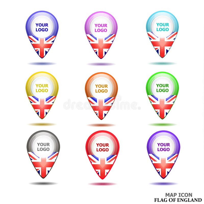 Set of Map Icon with Flag of England. Illustration. Stock Illustration ...