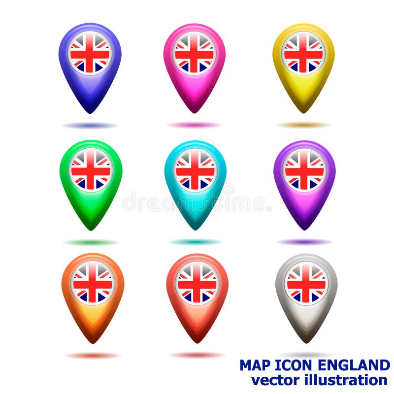 Set of Map Icon with Flag of England. Vector Illustration. Stock Vector ...
