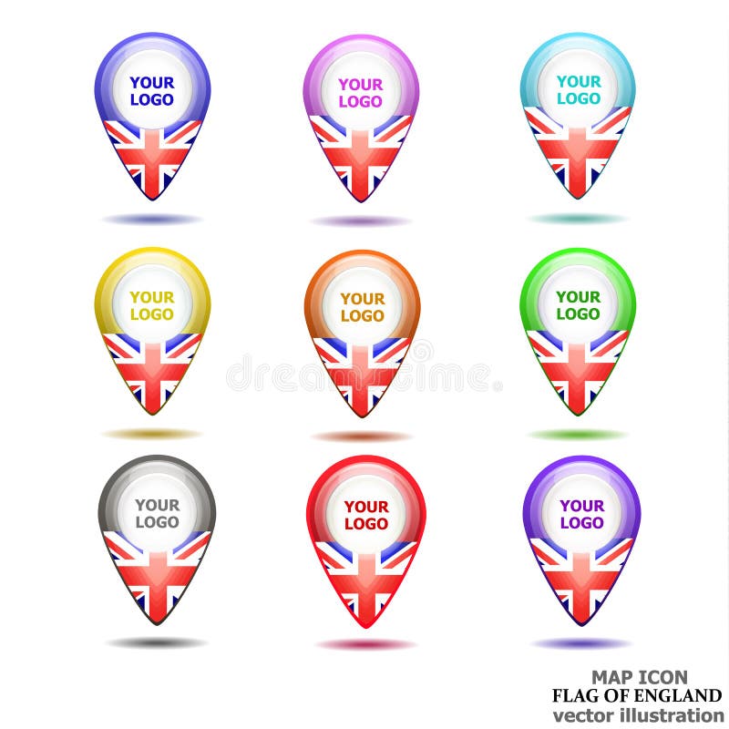 Set of Map Icon with Flag of England. Vector Illustration. Stock Vector ...