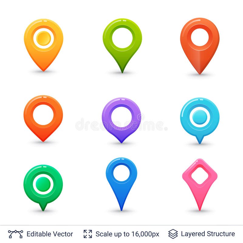 Set of Map Location Pointers. Stock Vector - Illustration of marker ...