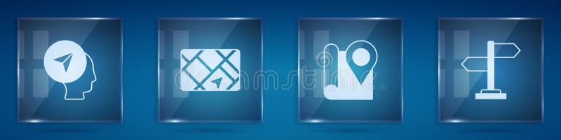 Set Map Marker with Human, Gps Device Map, Folded Location and Road ...