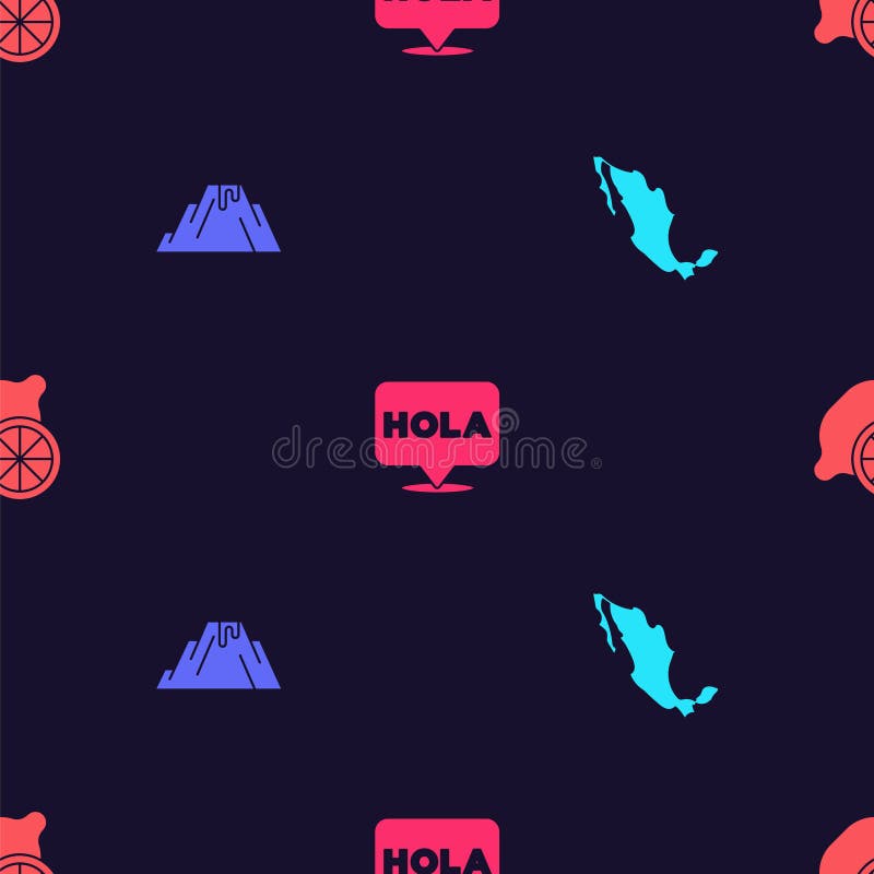 Set Map of Mexican, Volcano Eruption with Lava, Hola and Lemon on ...