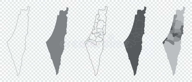 Set Map of Palestine. Detailed Map of Palestine. Grey Silhouette ...