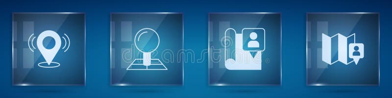 Set Map Pin, Folded Map with Location Marker, and . Square Glass Panels ...