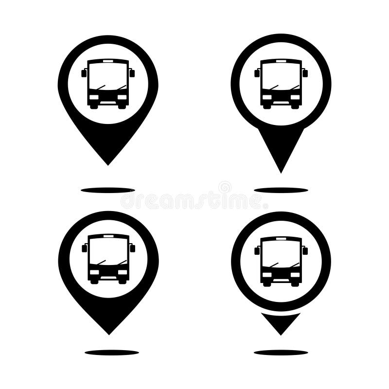 Set of Map Pointer with Bus Icon. Bus Station Pin Location Stock Vector ...