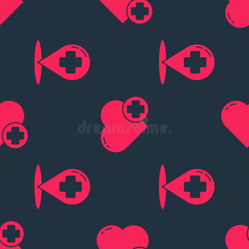 Set Map Pointer with Cross Hospital and Heart with a Cross on Seamless ...