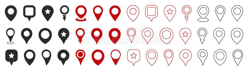 Set of Map Pointer in Different Style. Pin Marker Icons Collection Stock Vector - Illustration ...