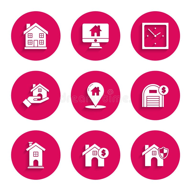 Set Map Pointer with House, House Dollar Symbol, Shield, Warehouse ...