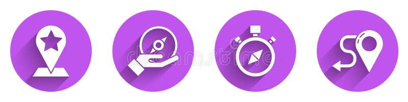 Set Map Pointer with Star, Compass, Compass and Route Location Icon ...