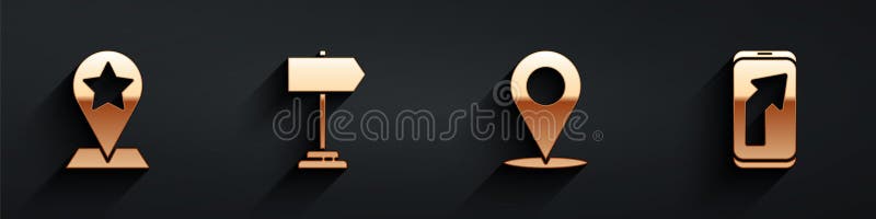 Set Map Pointer with Star, Road Traffic Sign, Location and City Map ...