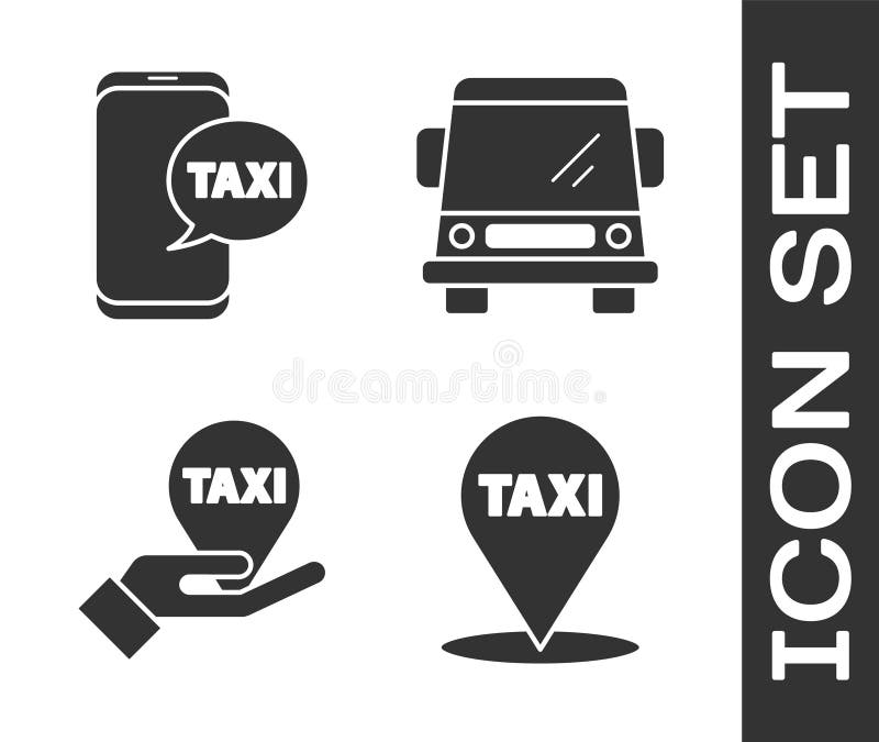 Set Map Pointer with Taxi, Taxi Call Telephone Service, Hand on Map ...