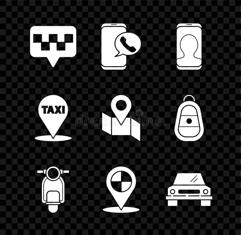 Set Map Pointer with Taxi, Taxi Call Telephone Service, Scooter, Car ...
