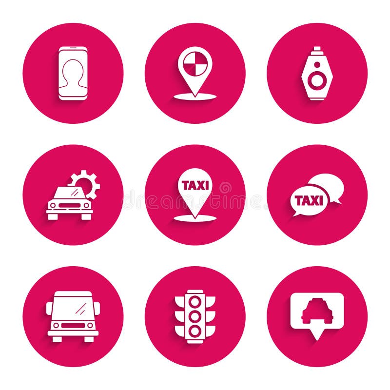 Set Map Pointer with Taxi, Traffic Light, Taxi Call Telephone Service ...