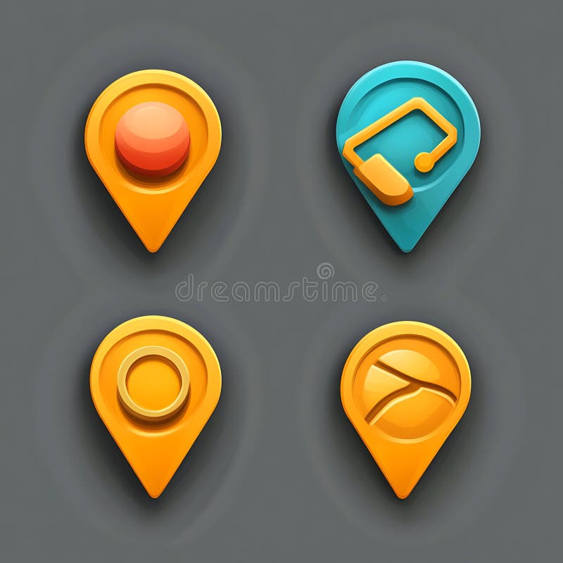 Set of Map Pointers Showing Different Locations and Symbols. AI ...