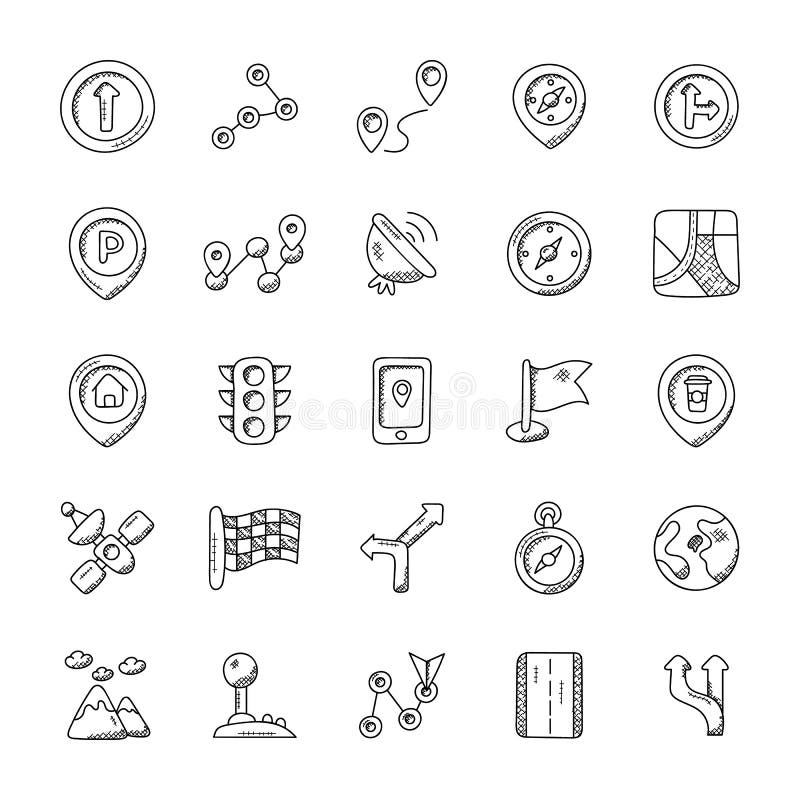 Set of Mapping Tools and Navigation Symbols Stock Illustration ...