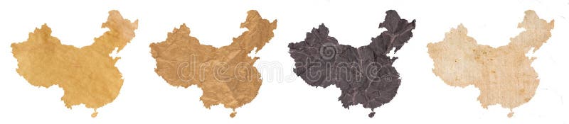 Set of Maps of China on Old Dark and Brown Crumpled Grunge Papers Stock ...