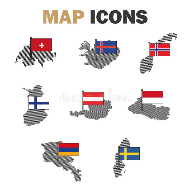 Set of Maps with Flags. Vector Stock Vector - Illustration of geography ...