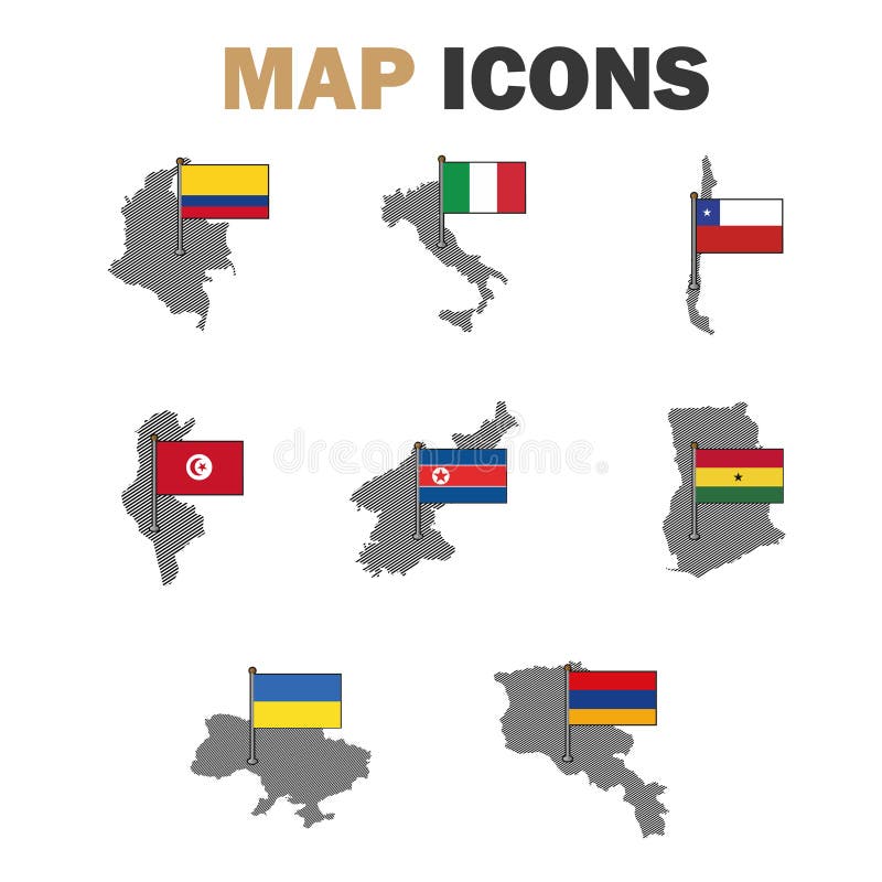 Set of Maps with Flags. Vector Stock Vector - Illustration of nation ...
