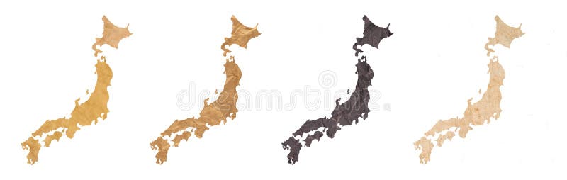 Set of Maps of Japan on Old Dark and Brown Crumpled Grunge Papers Stock ...
