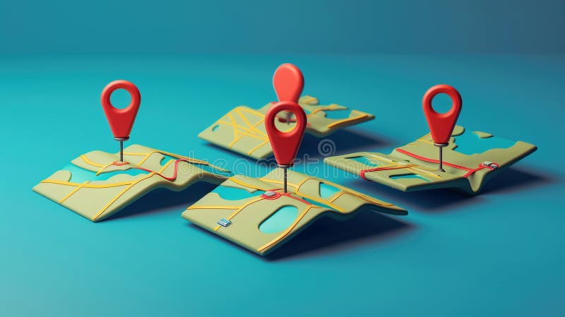 Set of Maps with Pin. Icons with Folded City Map and Red Direction ...