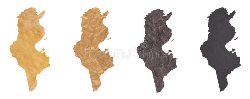 Set of Maps of Tunis on Old Dark and Brown Crumpled Grunge Papers Stock ...