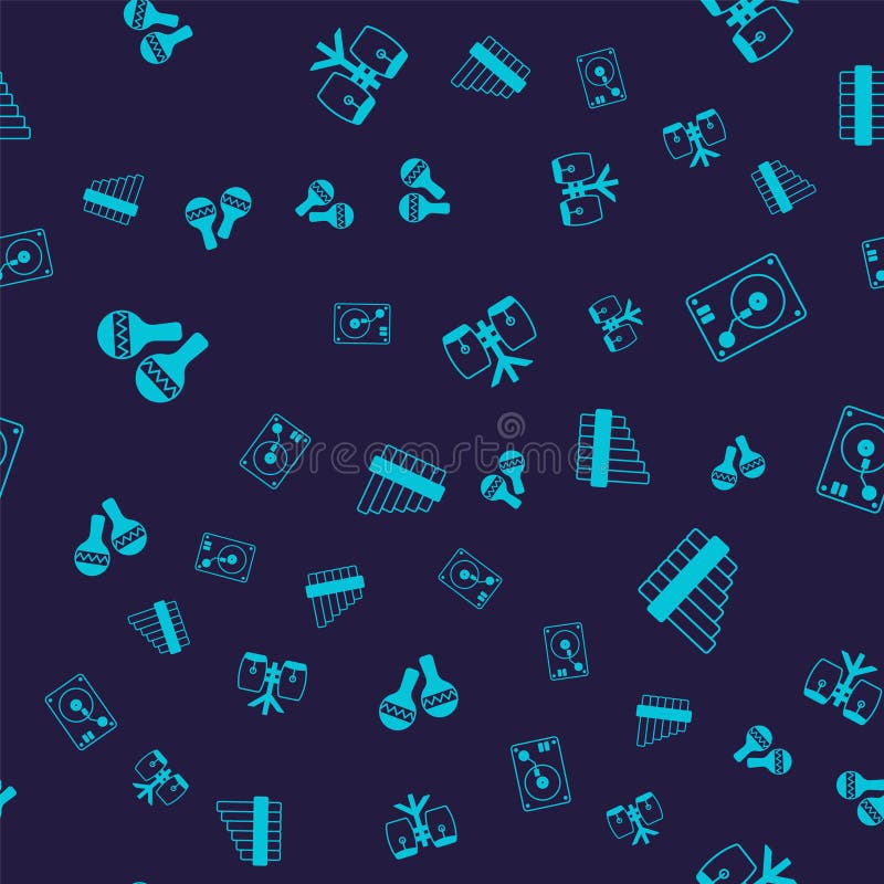 Set Maracas, Vinyl Player with Vinyl Disk, Conga Drums and Pan Flute on ...