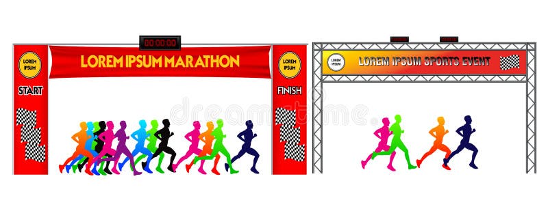 Set of Start and Finish Banner Line for Marathon Run Concept. Stock ...