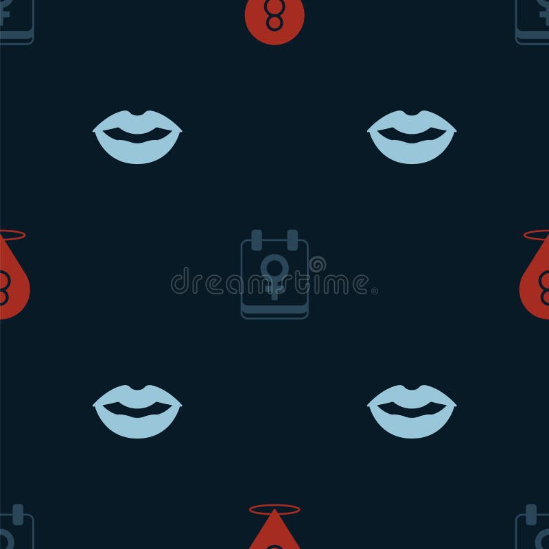Set 8 March, Calendar with and Smiling Lips on Seamless Pattern. Vector ...