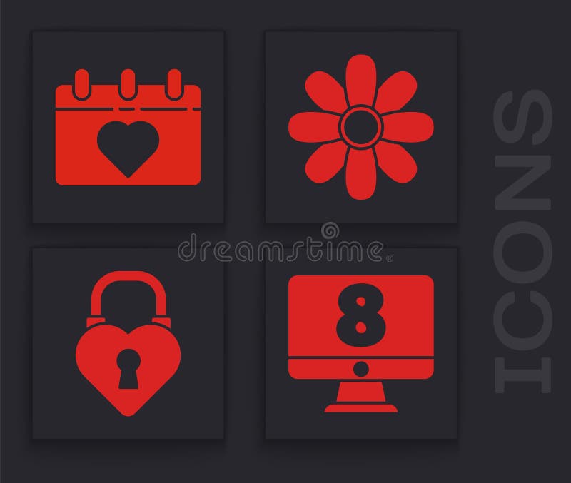 Set 8 March on Monitore, Calendar with 8 March, Flower and Castle in ...