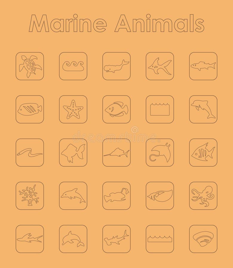 Set of Marine Animals Simple Icons Stock Vector - Illustration of ...