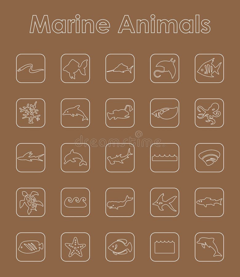Marine Animals Thin Line Icons Stock Vector - Illustration of design ...