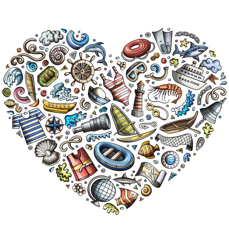 Marine Cartoon Doodle Objects Stock Illustrations – 1,095 Marine ...