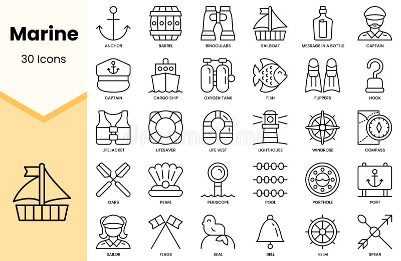 Set of Marine Icons. Simple Line Art Style Icons Pack Stock Vector ...