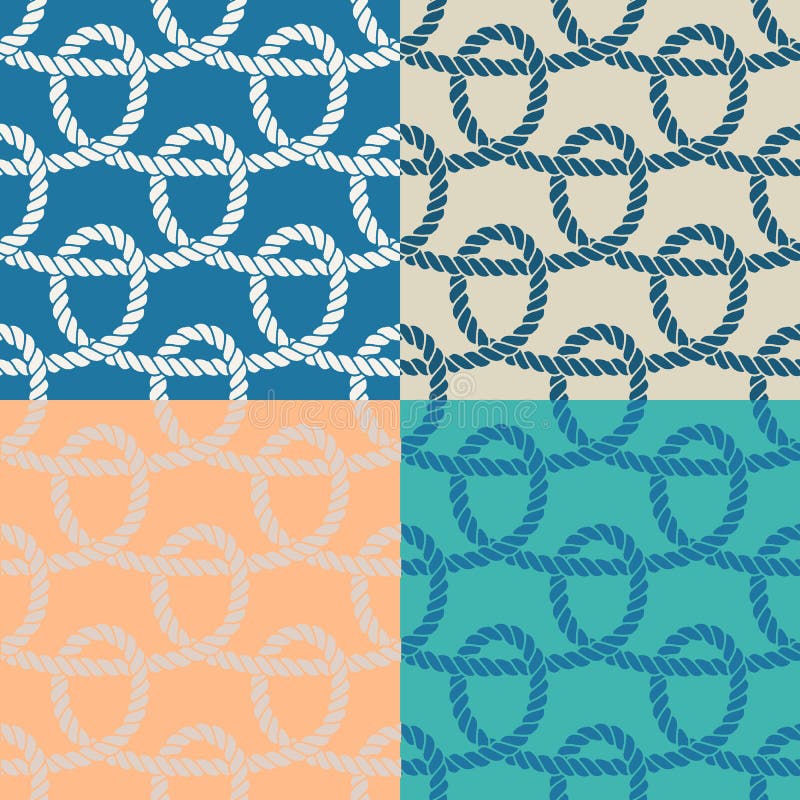 Set of 4 Marine Rope Loop Seamless Pattern. Stock Vector - Illustration ...