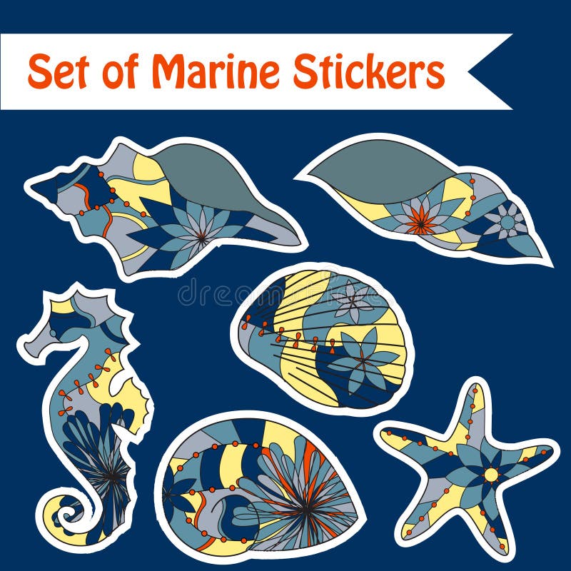 Set of marine stickers stock vector. Illustration of sticker - 65497485