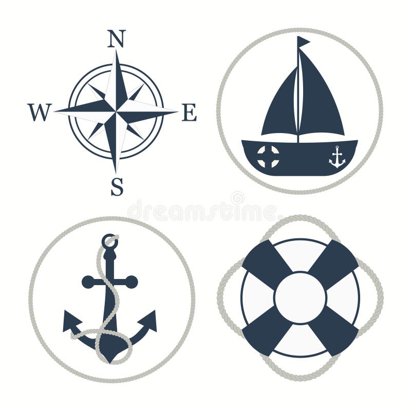 Set of Marine Symbols Vector Stock Vector - Illustration of ...